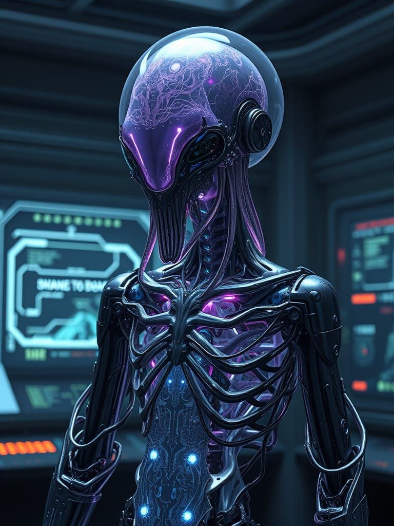 Cybernetically enhanced creature in a laboratory