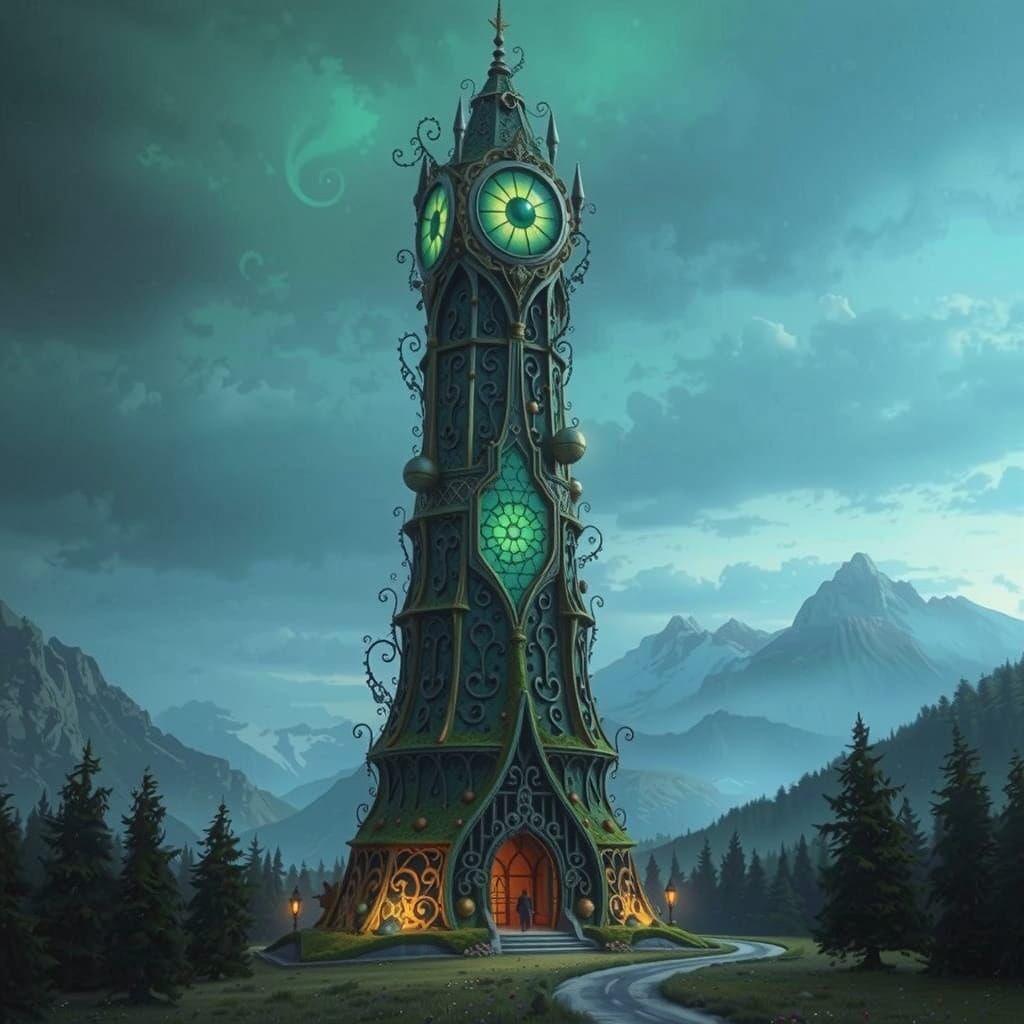 Watchtower - Enchanted Watchtower in Vibrant Fantasy Landsca...