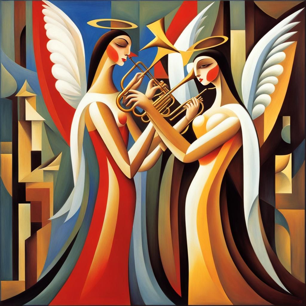 Two Angels with Trumpets - AI Generated Artwork - NightCafe Creator