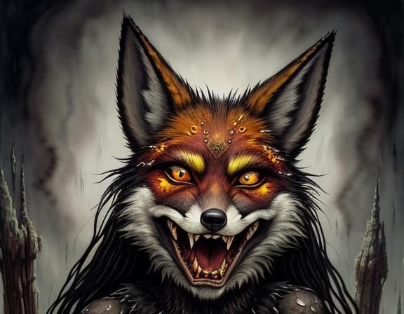 A damaged jackal-fox-wolf-hybrid mask, punk-goth, furry art, the ...