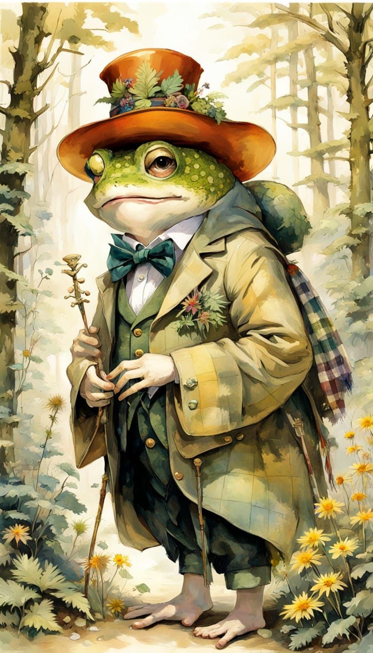 Stylish Young Toad Boy Amidst Whimsical Forest - AI Art