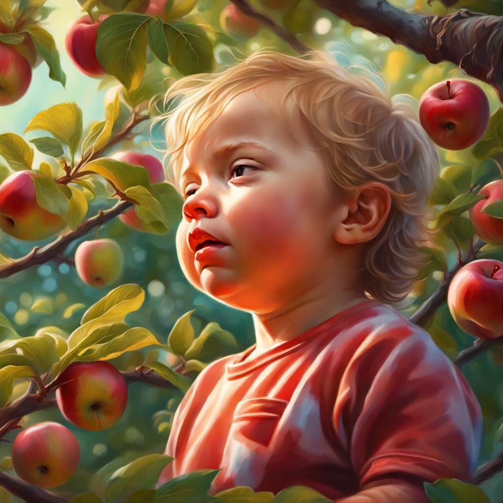 Sleepy toddler in the apple trees - AI Generated Artwork - NightCafe ...