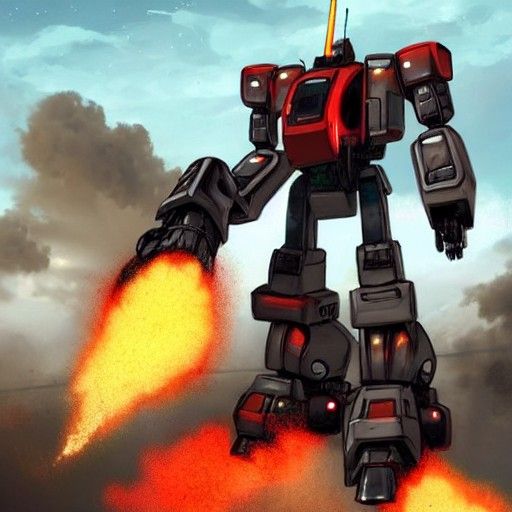 heavy armed giant robot mech firing cannon explosion - AI Generated ...