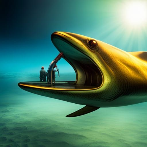 Super deep giant submarine,t as bubbles part the water in great detail ...