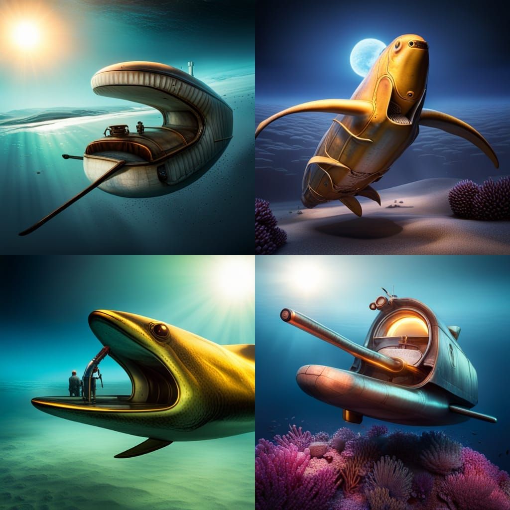 Super deep giant submarine,t as bubbles part the water in great detail ...