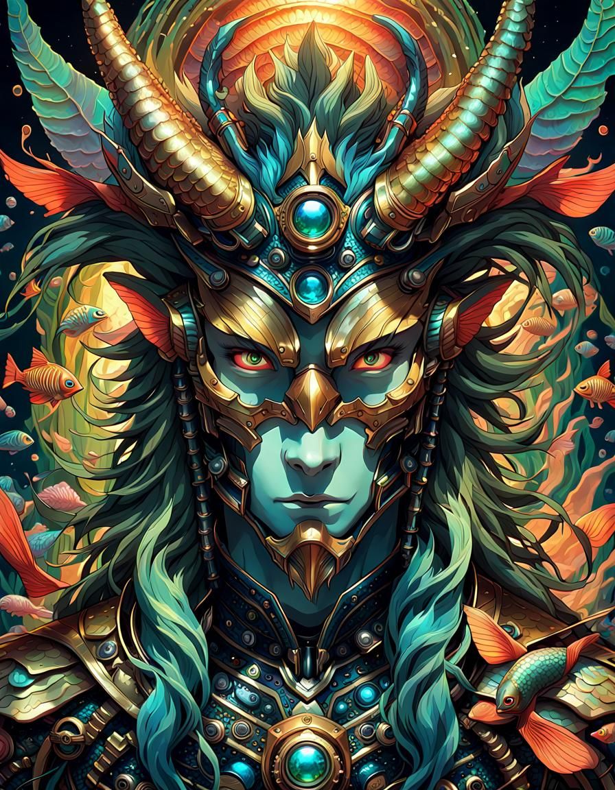 (beautiful anime portrait of a robot handsome masculine merman with ...