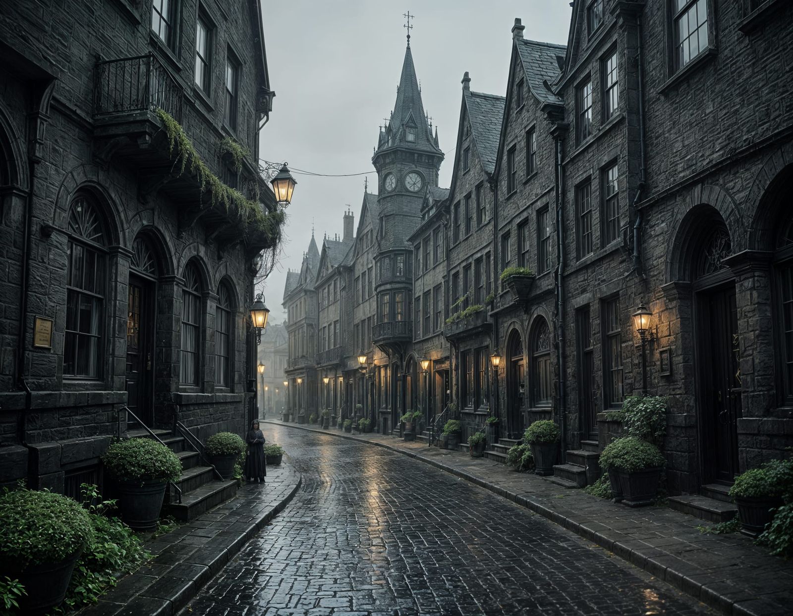 Gothic Horror Town in Ancient, Misty Darkness - AI Art