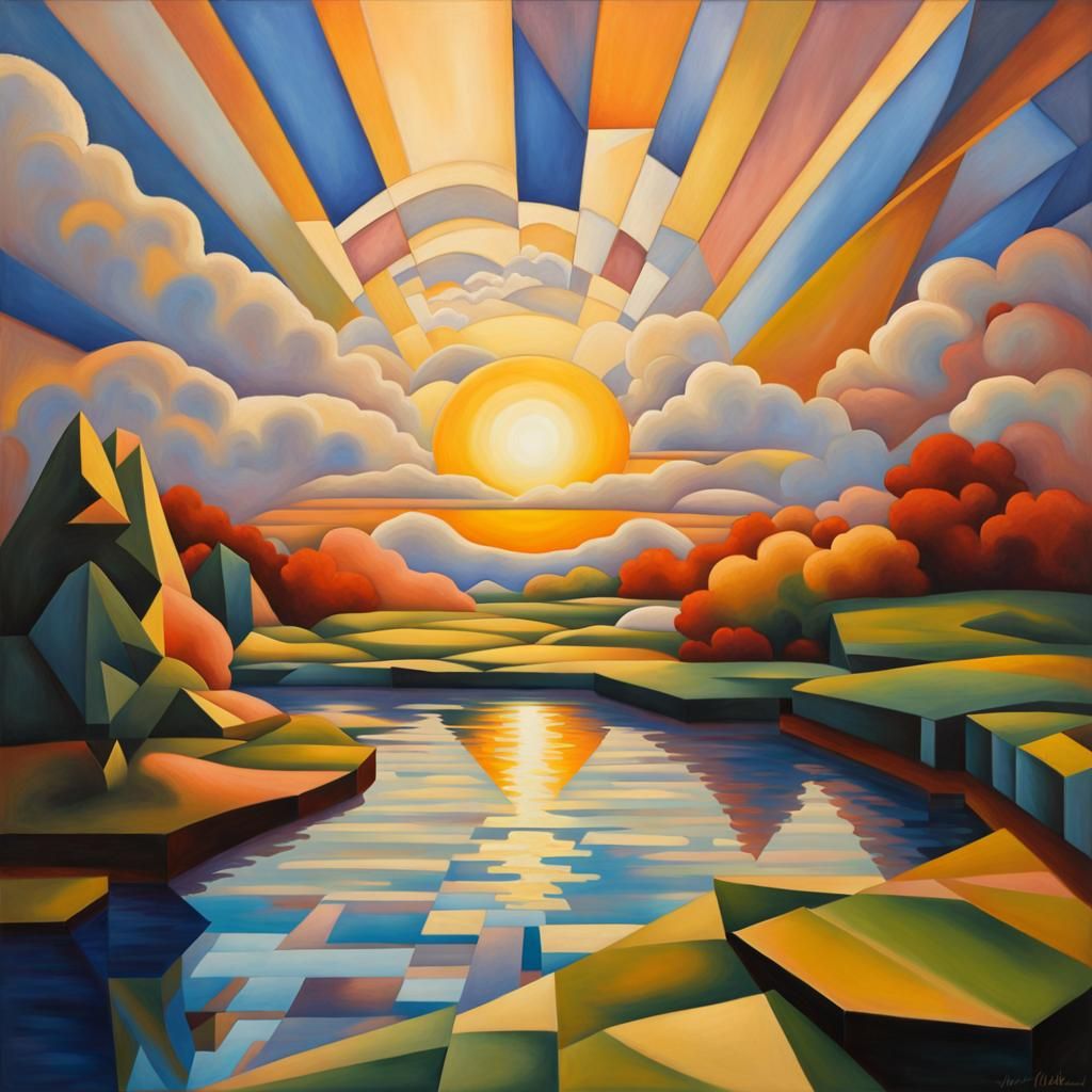 3 dimensional, Neo-Cubism, art deco painting, geometric fauvism ...