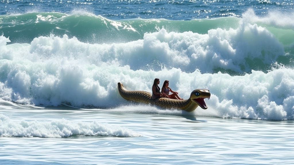 Snake surfing - Vast Ocean Waves with Bodysurfing Inflatable...