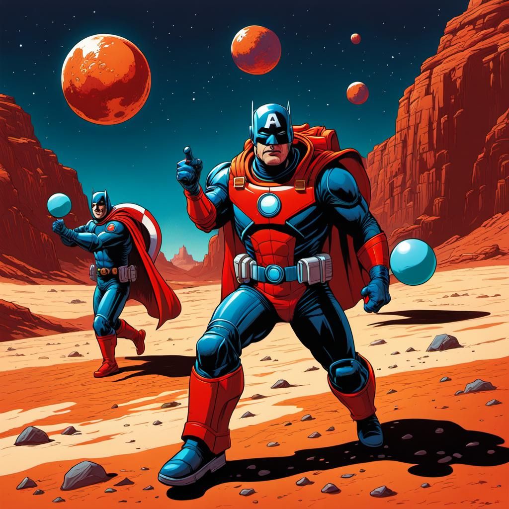 Happy Superheros vacation on mars, throwing beach-balls by Mike Mignola ...