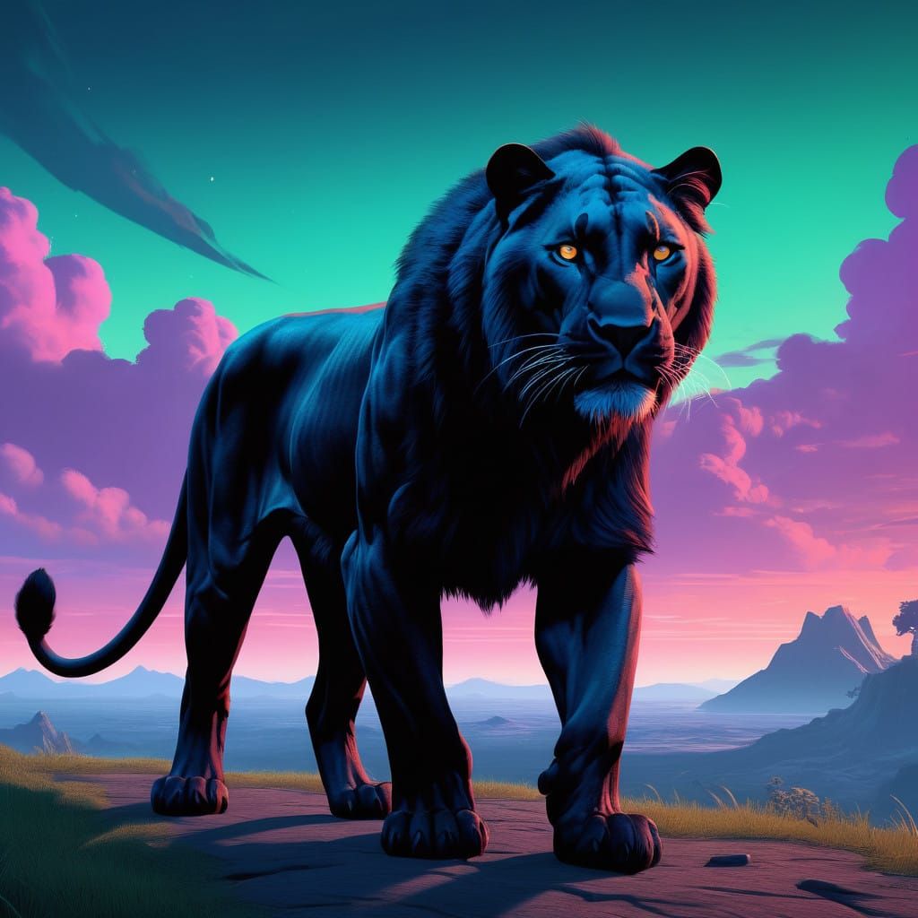 a black lion panther with red eyes - Majestic Black Lion Pan...