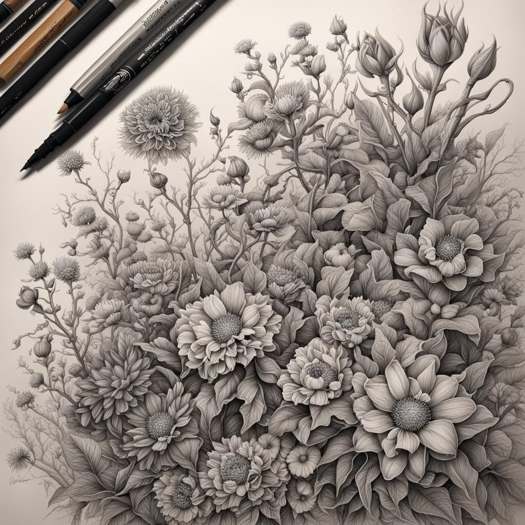 botanical ink drawing - AI Generated Artwork - NightCafe Creator