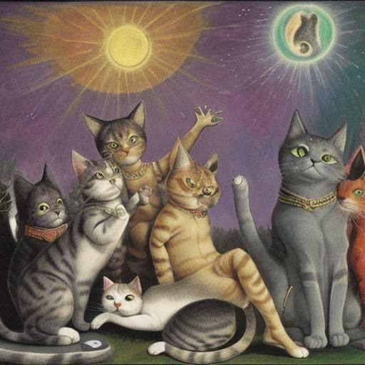 a cat rave party in the style of William Blake - AI Generated Artwork ...