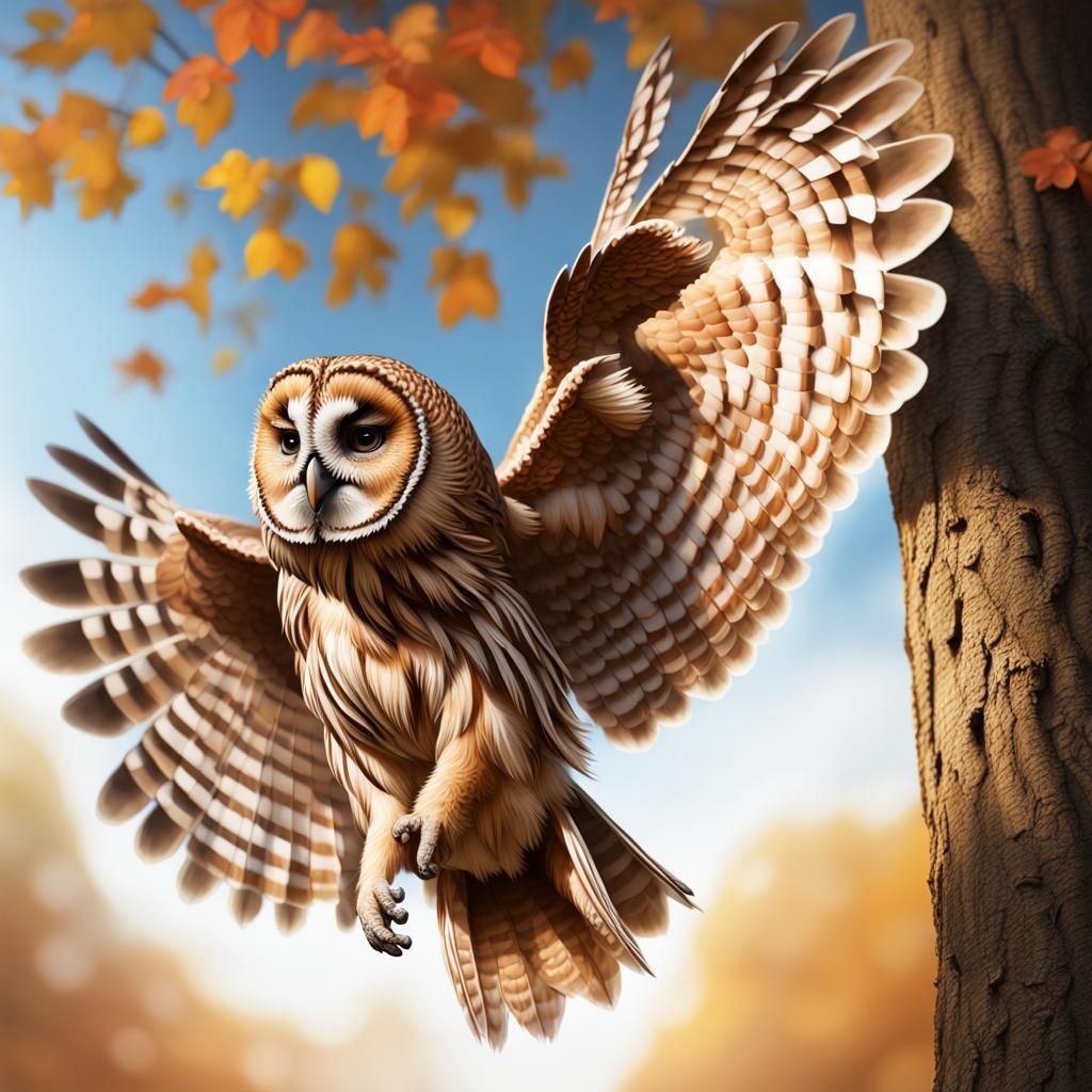 Tawny owl swooping down from tree - AI Generated Artwork - NightCafe ...