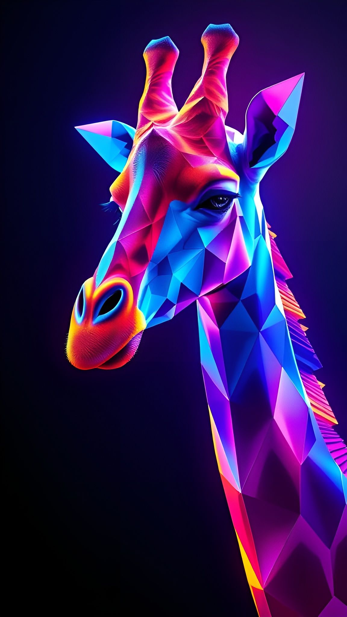 Giraffe - Vibrant Cubist Giraffe in Neon Hues