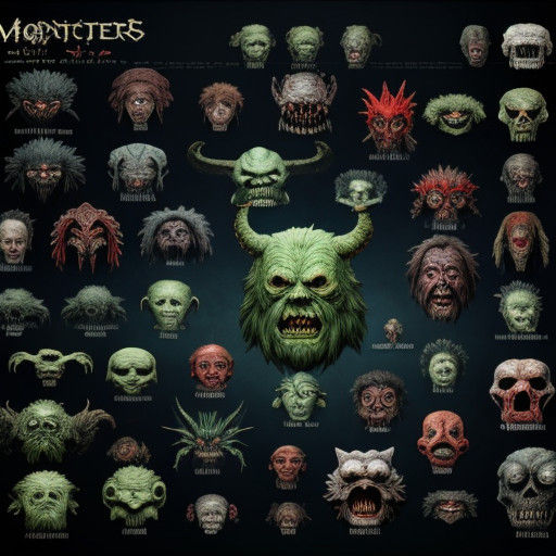 Alien Species Chart in Horrific Faces - AI Art