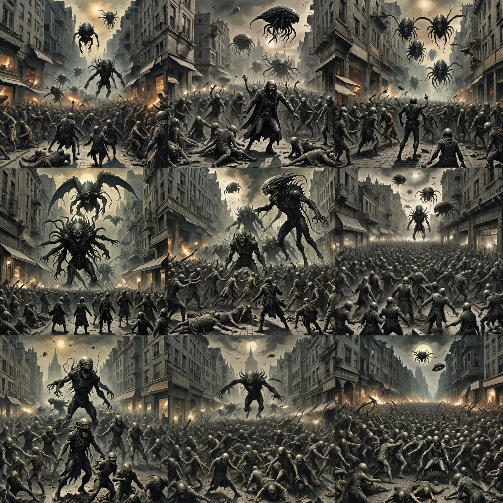 Aliens attacking people and eating their bodies on a city street. - AI ...