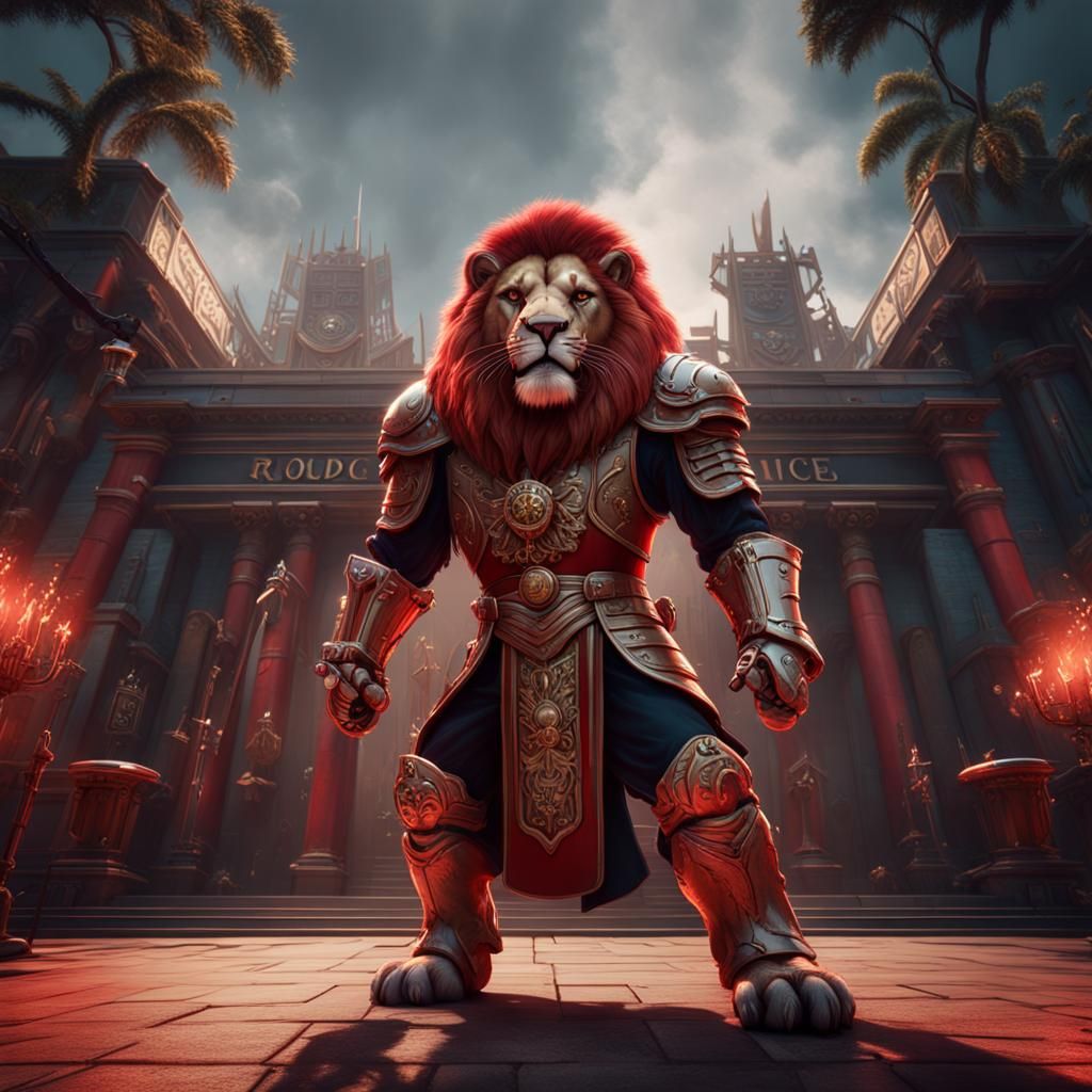 Red Roaring Lion standing in front of a recording studio dressed as a ...