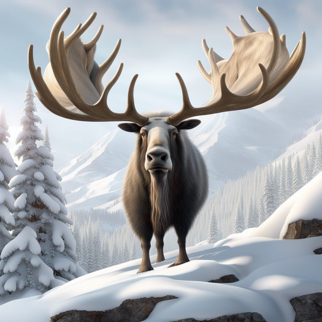 a majestic hybrid of moose, musk ox, and snowshoe hare, possesses the ...