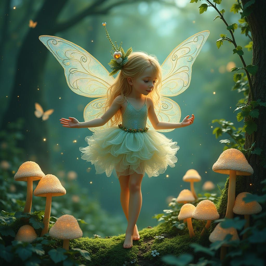 A whimsical pixie, dressed in a flowing, petal-soft tutu and delicate ...