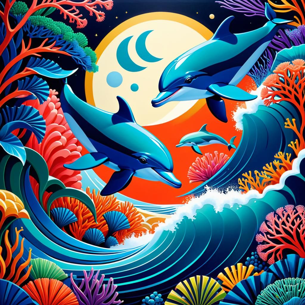 Dolphins in neo-cubism art - AI Generated Artwork - NightCafe Creator