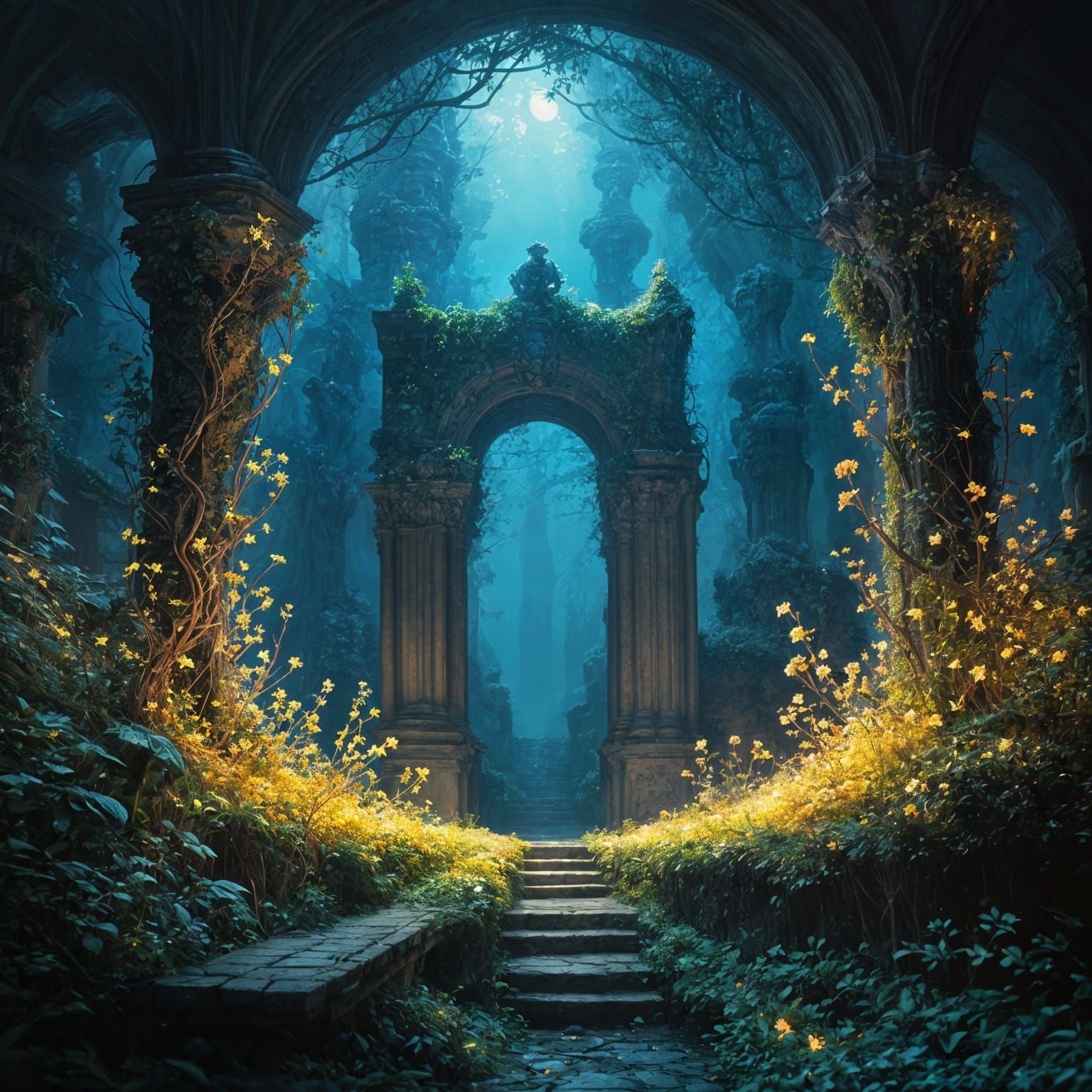 A vine made of crystal leaves and glittering flowers. Hyperrealistic ...