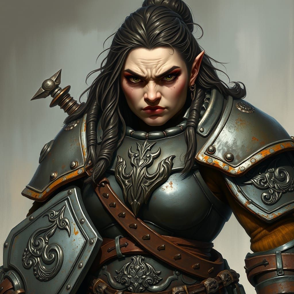 Sturdy Dwarf Warrior in Weathered Plate Armor - AI Art