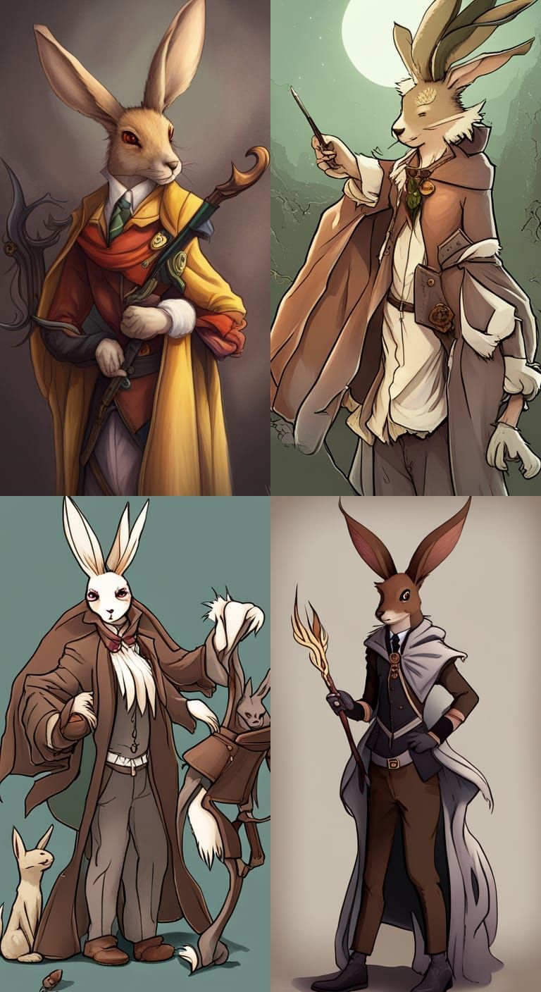 anthro, furry, jackalope, brown rabbit, warlock, fancy cape - AI ...