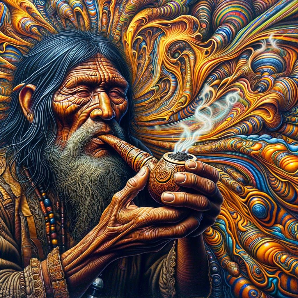Surrealist Shaman Smokes in a Melting Oil Landscap... - AI Art