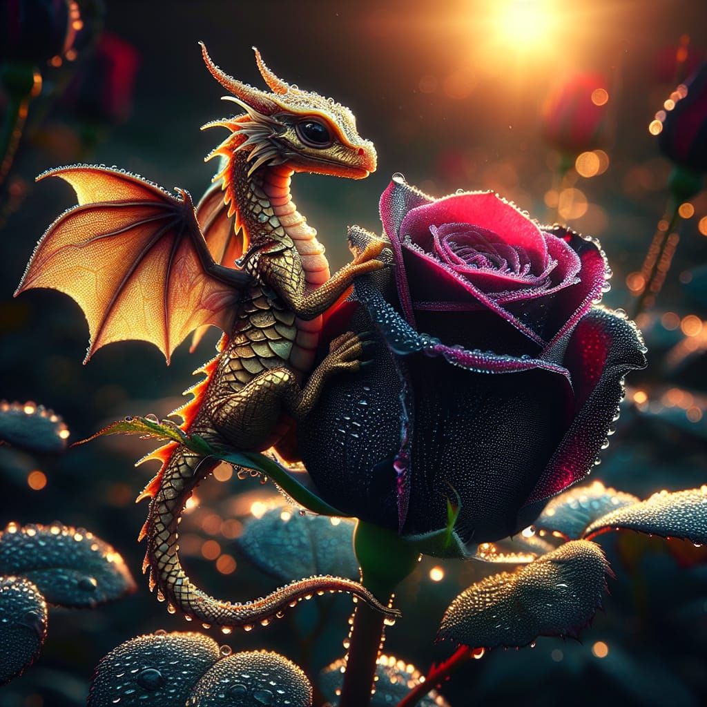 Twilight's Guardian: The Enchanted Dragon Rose Protector - AI Generated Artwork - NightCafe Creator