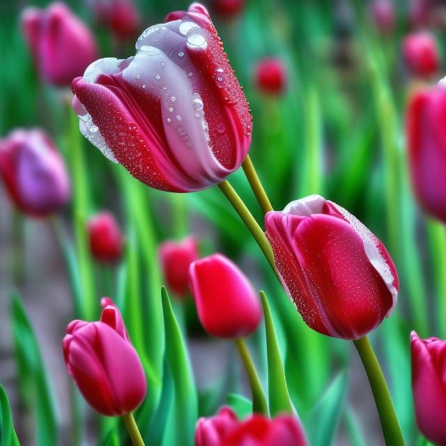 hyper detailed tulip with dew drops closeup, HDR Professional ...