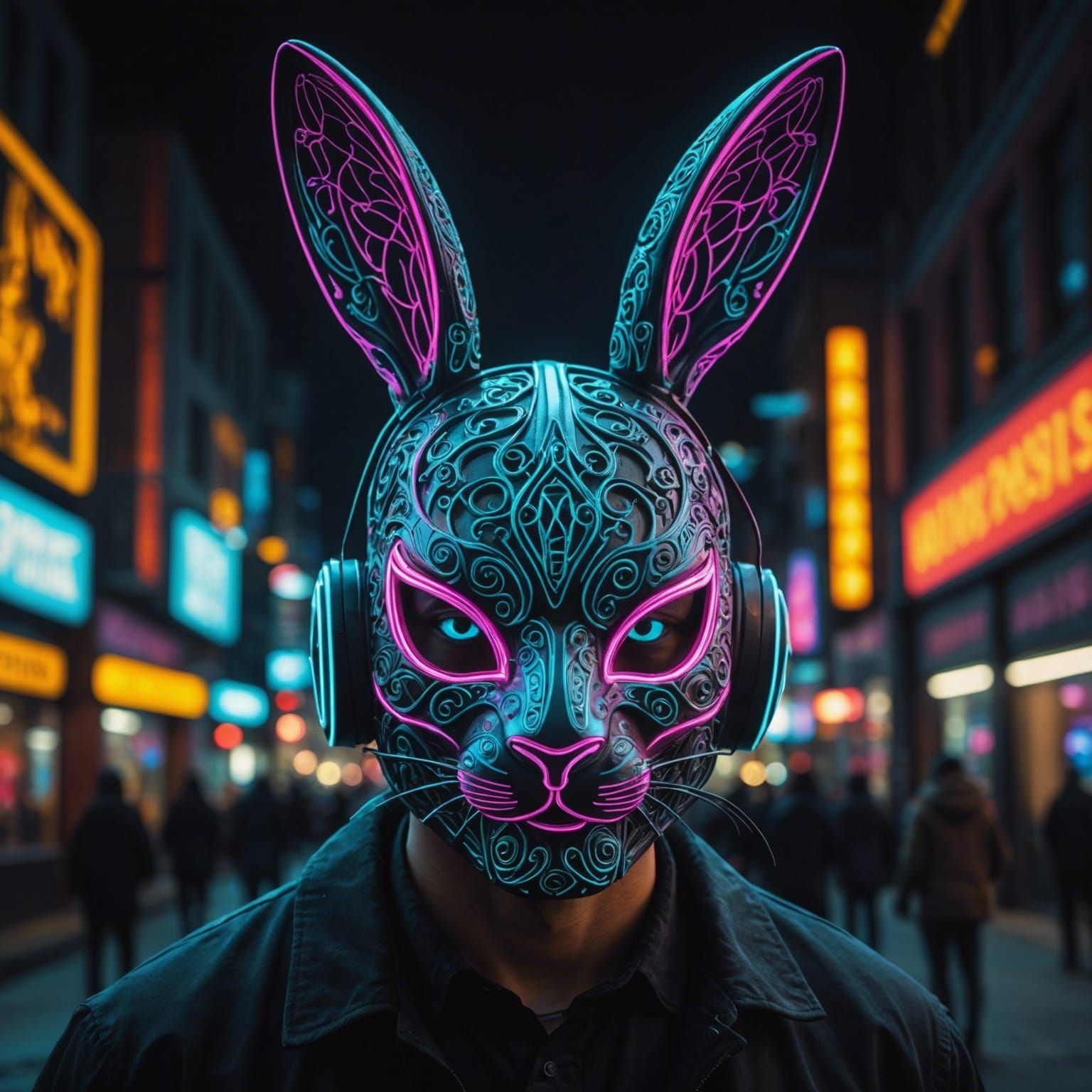 Neon Bunny Mask - AI Generated Artwork - NightCafe Creator