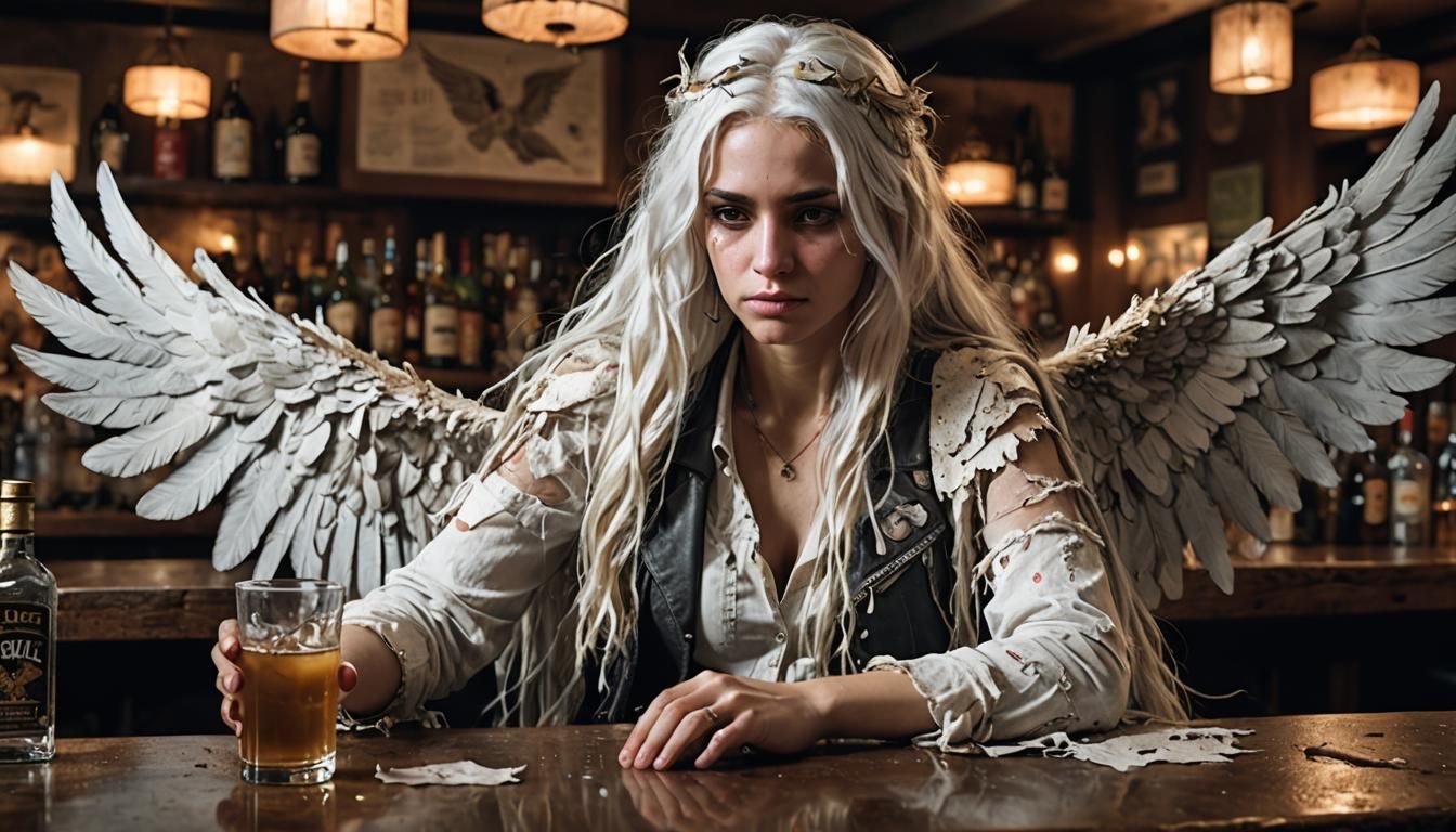 Fallen angel drinking tequila - AI Generated Artwork - NightCafe Creator