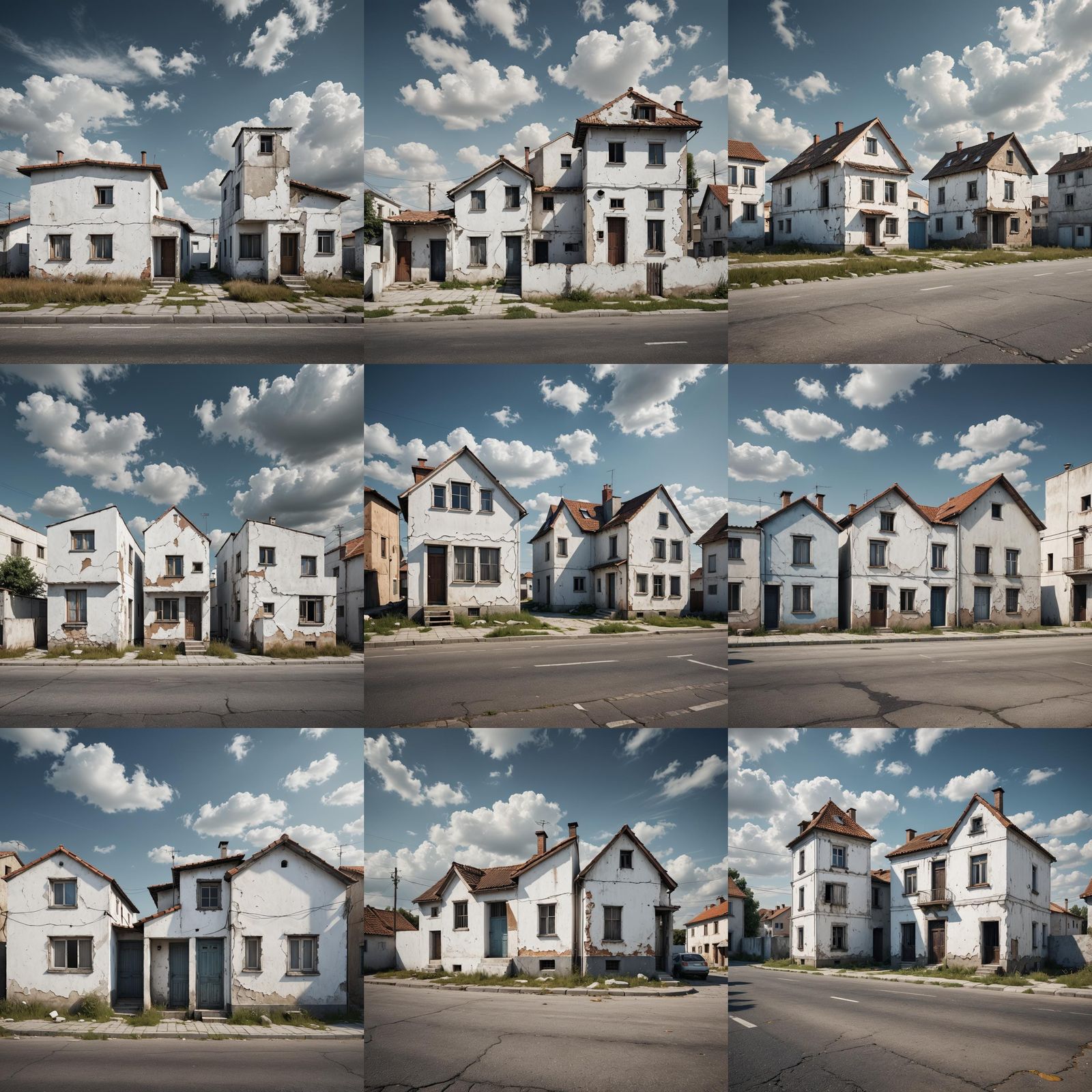 two small houses poor white plain dirty walls neglected walls ...