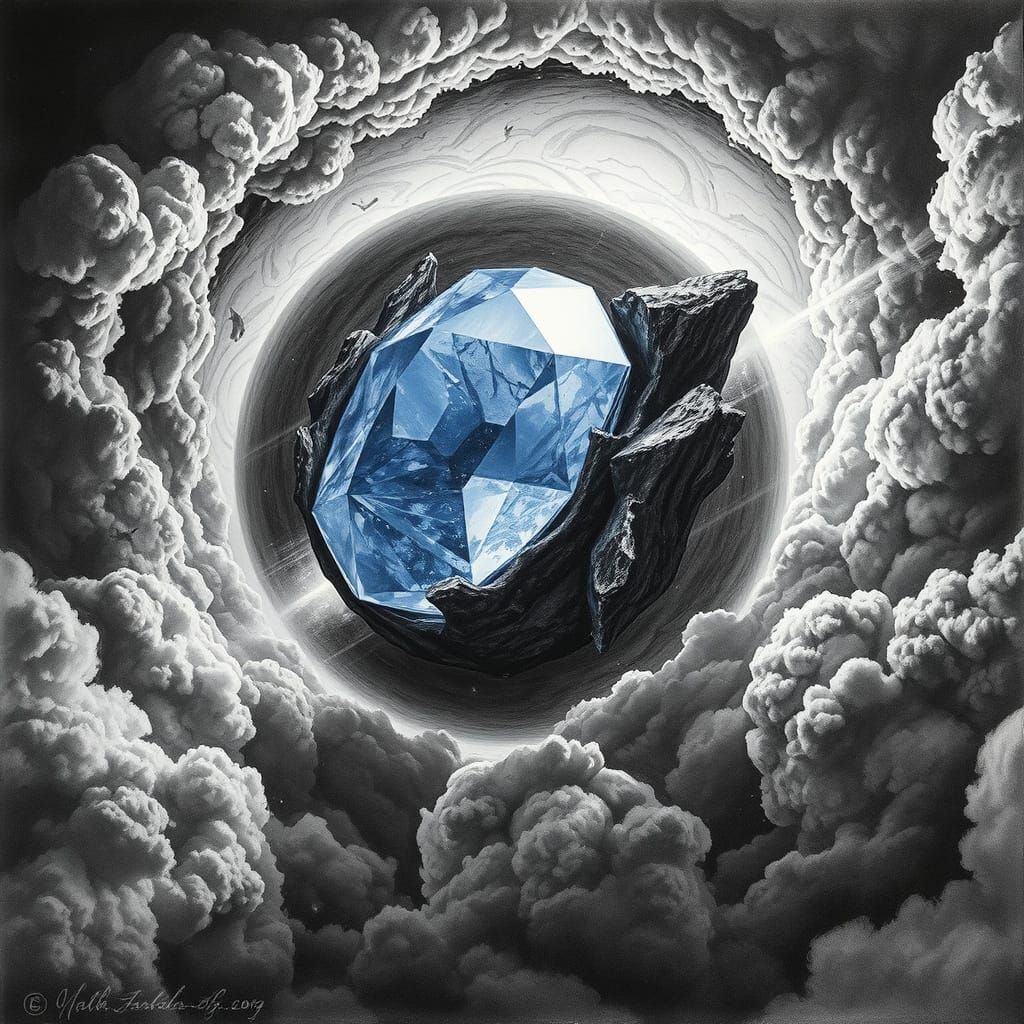 Glowing Sapphire in the Eye of Jupiter's Infinity - AI Art