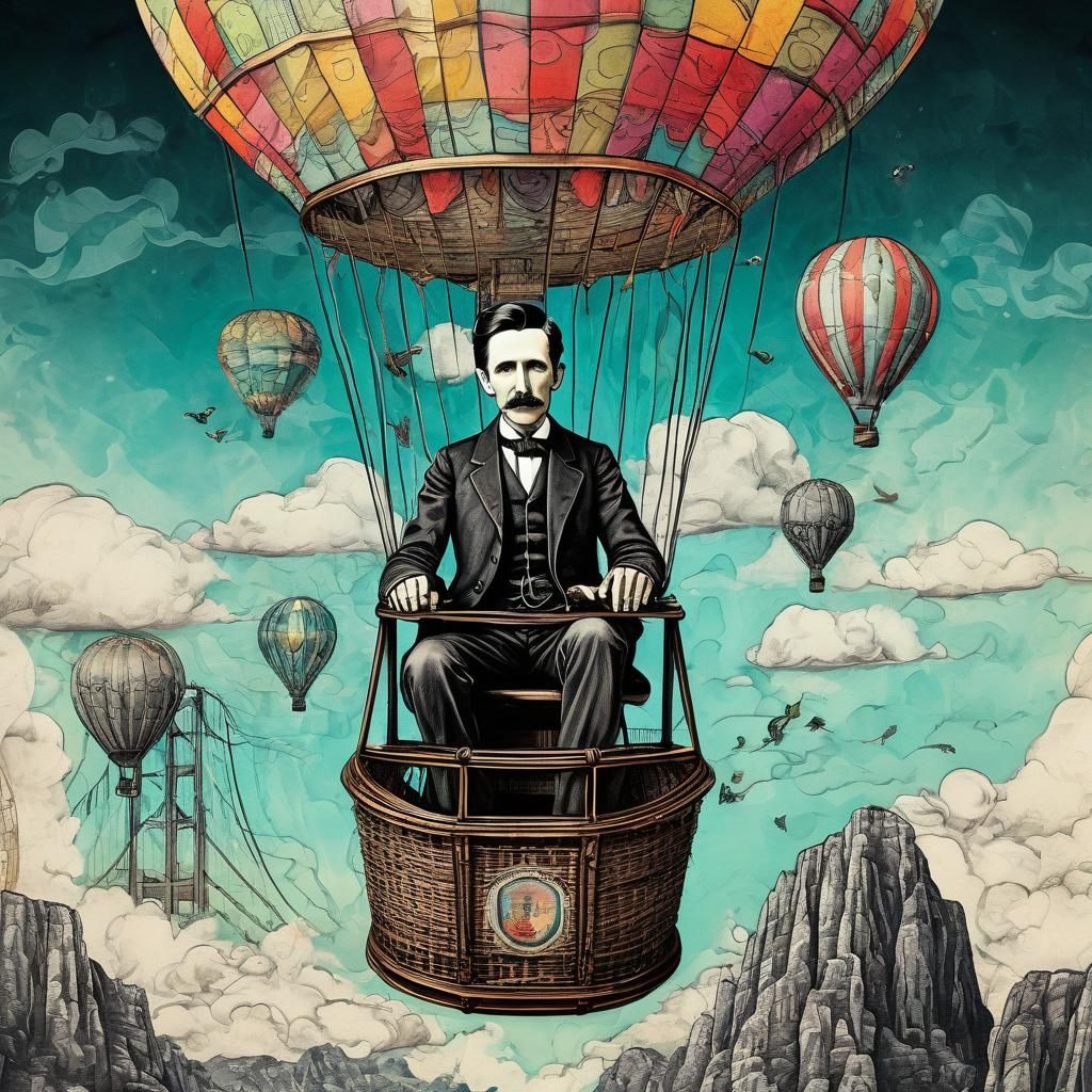Nikola Tesla in hot air balloon - AI Generated Artwork - NightCafe Creator