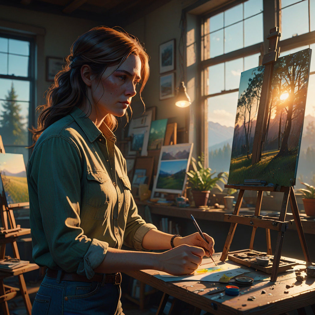 Fantasy Portrait Artist in a Golden Hour Studio - AI Art