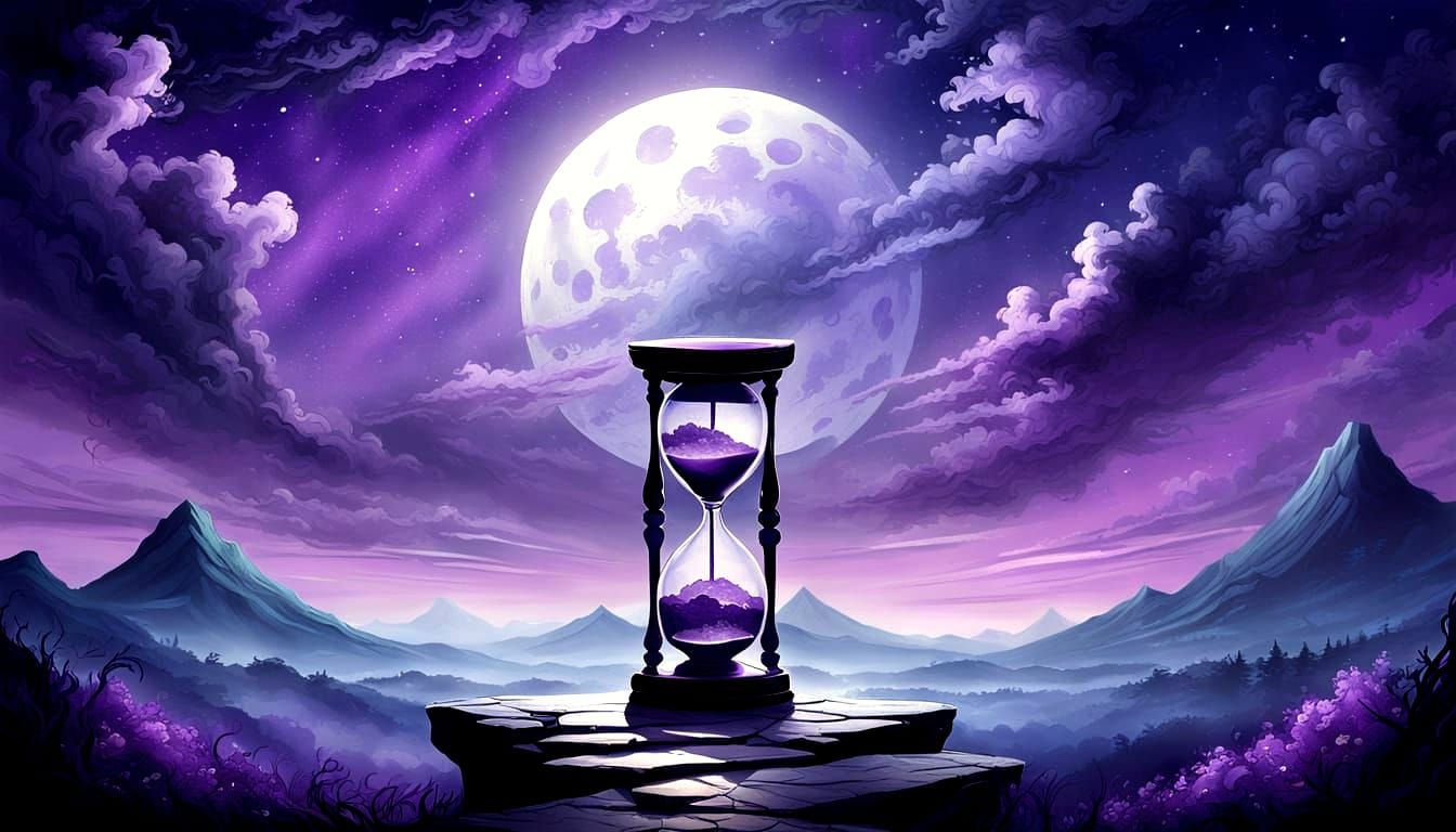 Ethereal Hourglass in Soft Moonlit Haze - AI Art