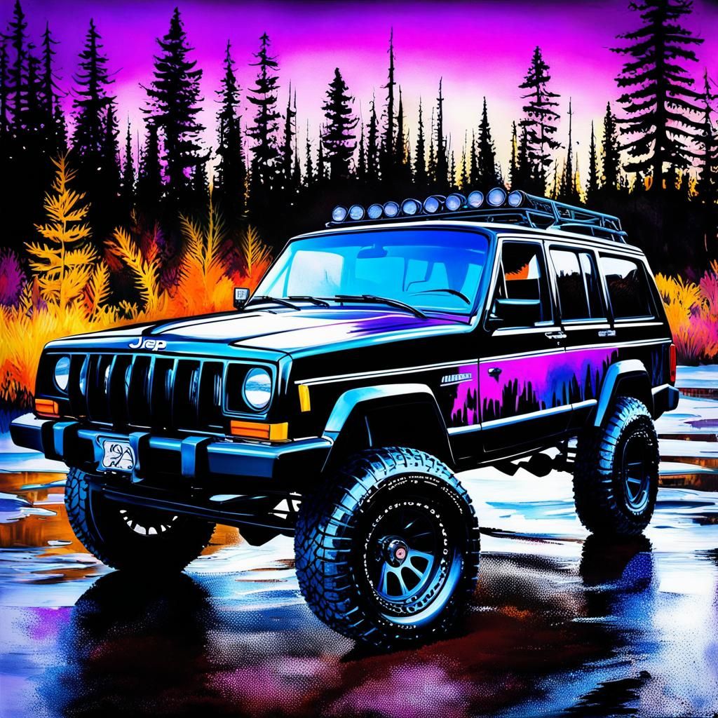 decked out 1991 jeep Cherokee xj. lifted 4". Black with Purple - AI ...