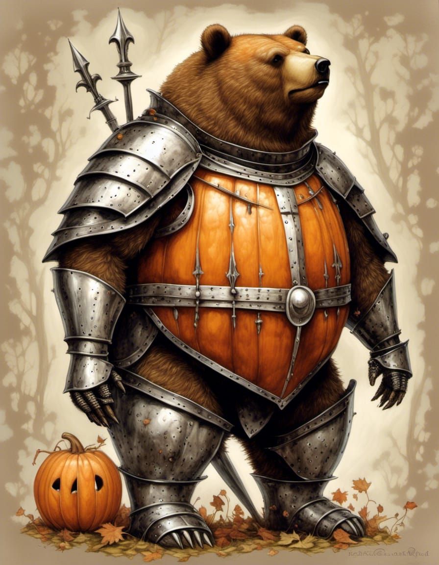 "Medieval Obese Bear Knight in Shining Pumpkin Armor" - AI Generated ...