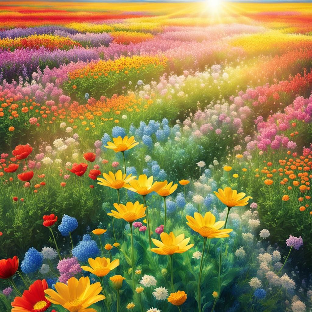 Flower fields in bloom vibrant mixed with pastels - AI Generated ...