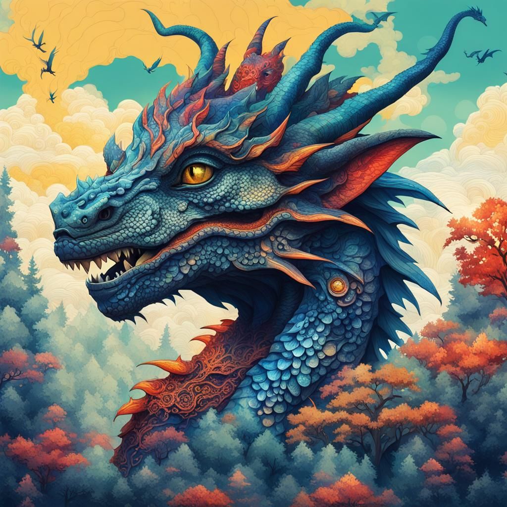 Dragon above the trees - AI Generated Artwork - NightCafe Creator