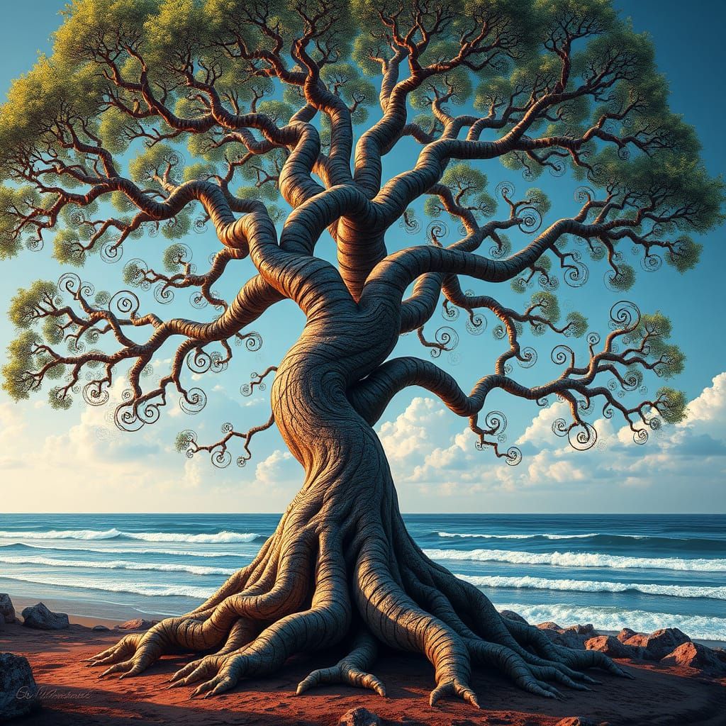 Fractals in nature; A tree where each branch divides into smaller ...