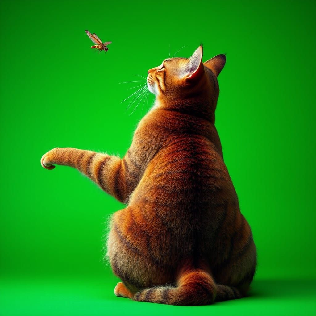 Majestic Feline Swipes at Fly in Hyper-Realistic F... - AI Art
