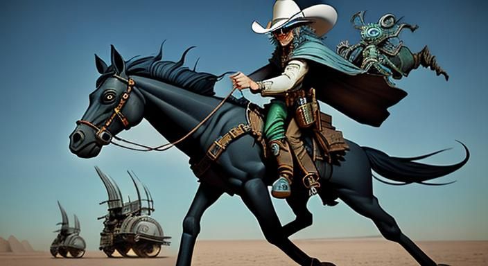 Sci-Fi Elf Cowboys in Futuristic Rodeo - AI Art