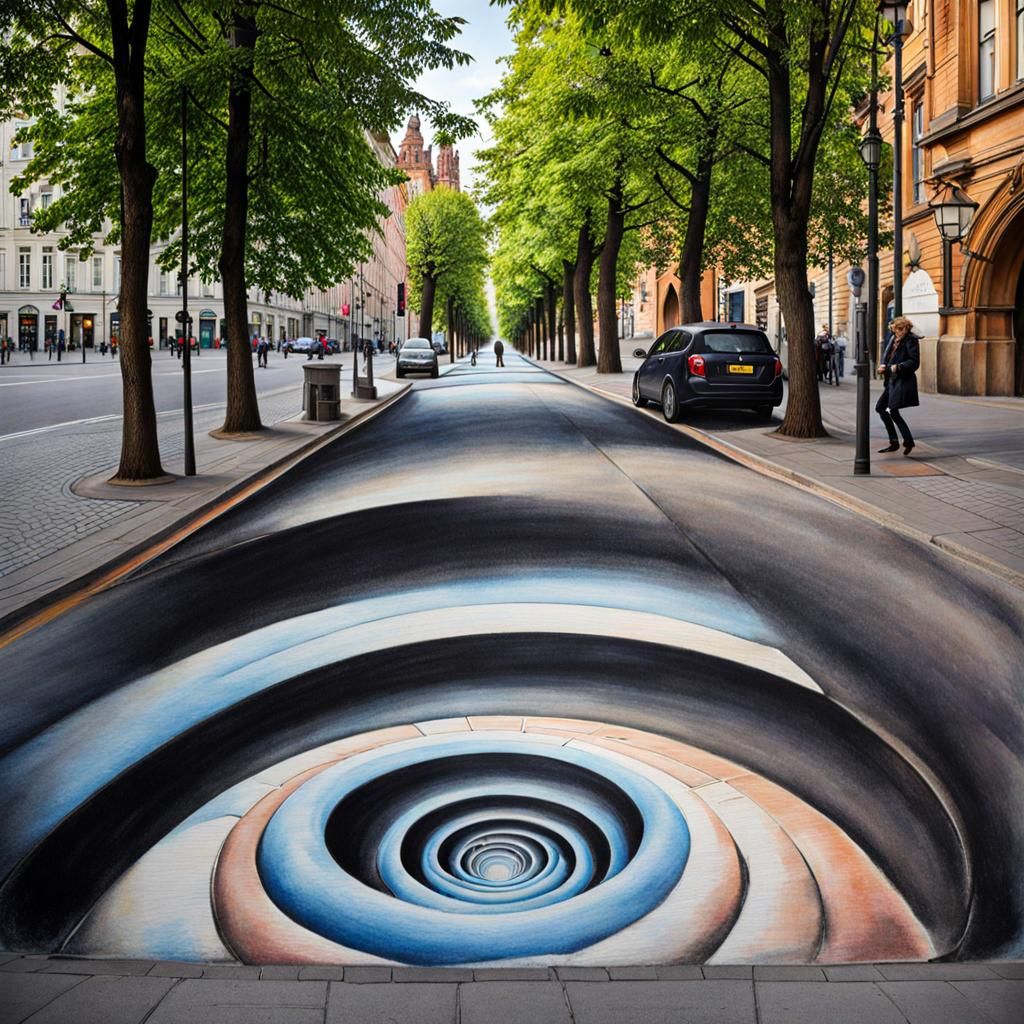 Optical illusion on the street - AI Generated Artwork - NightCafe Creator