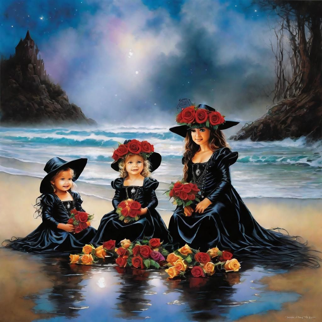 Group of three [witches] baby toddlers :: Regal Fantasy by Luis Royo + James Gurney + Boris ...