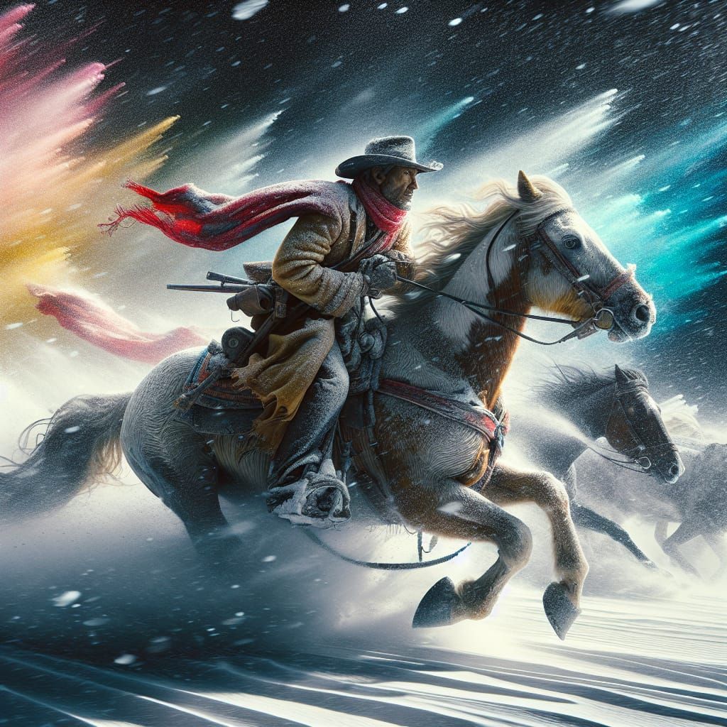 pony express horse and rider,snow storm,plains,hyper detailed, - AI Generated Artwork ...