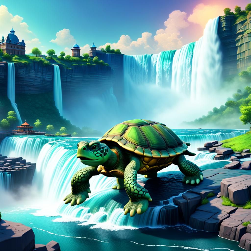 turtle looking at the Niagara Falls - AI Generated Artwork - NightCafe ...