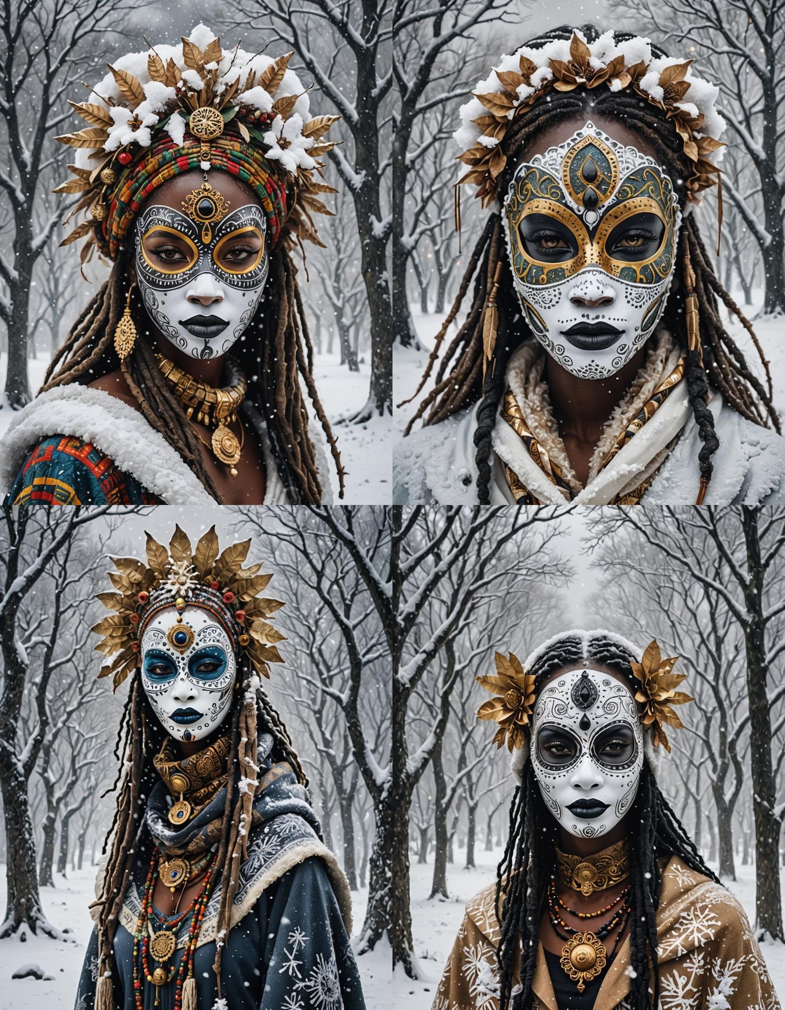 African voodoo mask, encircled by a mystical snowfall - AI Generated ...